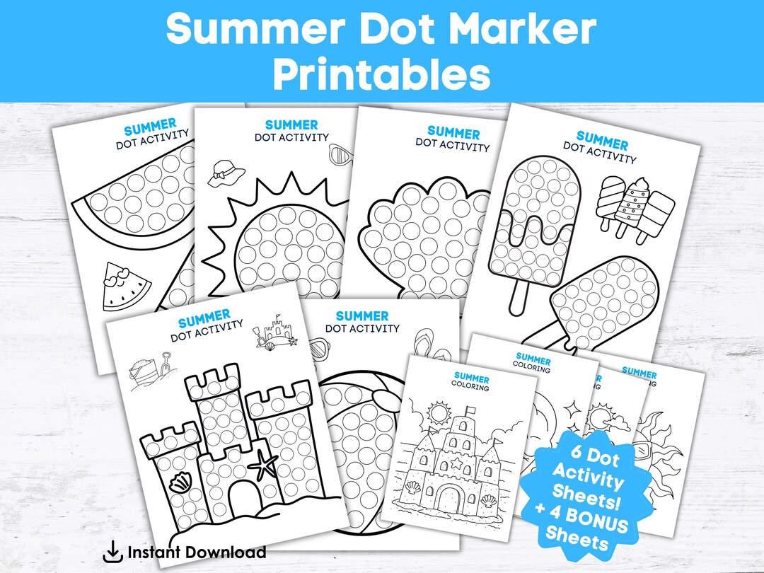 Summer Dot Marker Printable Bundle | 6 Dot Marker Worksheets + 4 Bonus ...