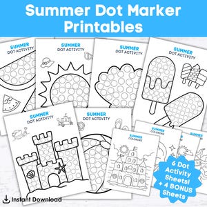 Summer Dot Marker Printable Bundle | 6 Dot Marker Worksheets + 4 Bonus ...