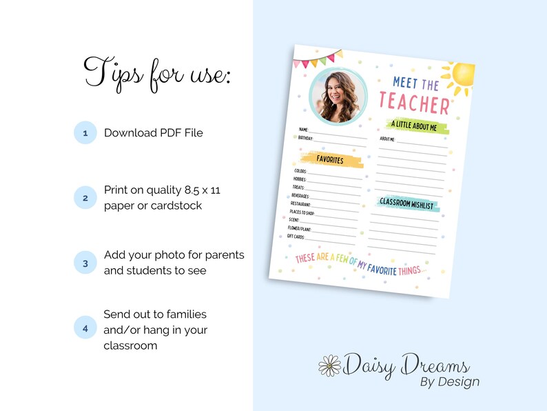 Meet the Teacher Printable Flyer Bulletin, Rainbow Back to School ...