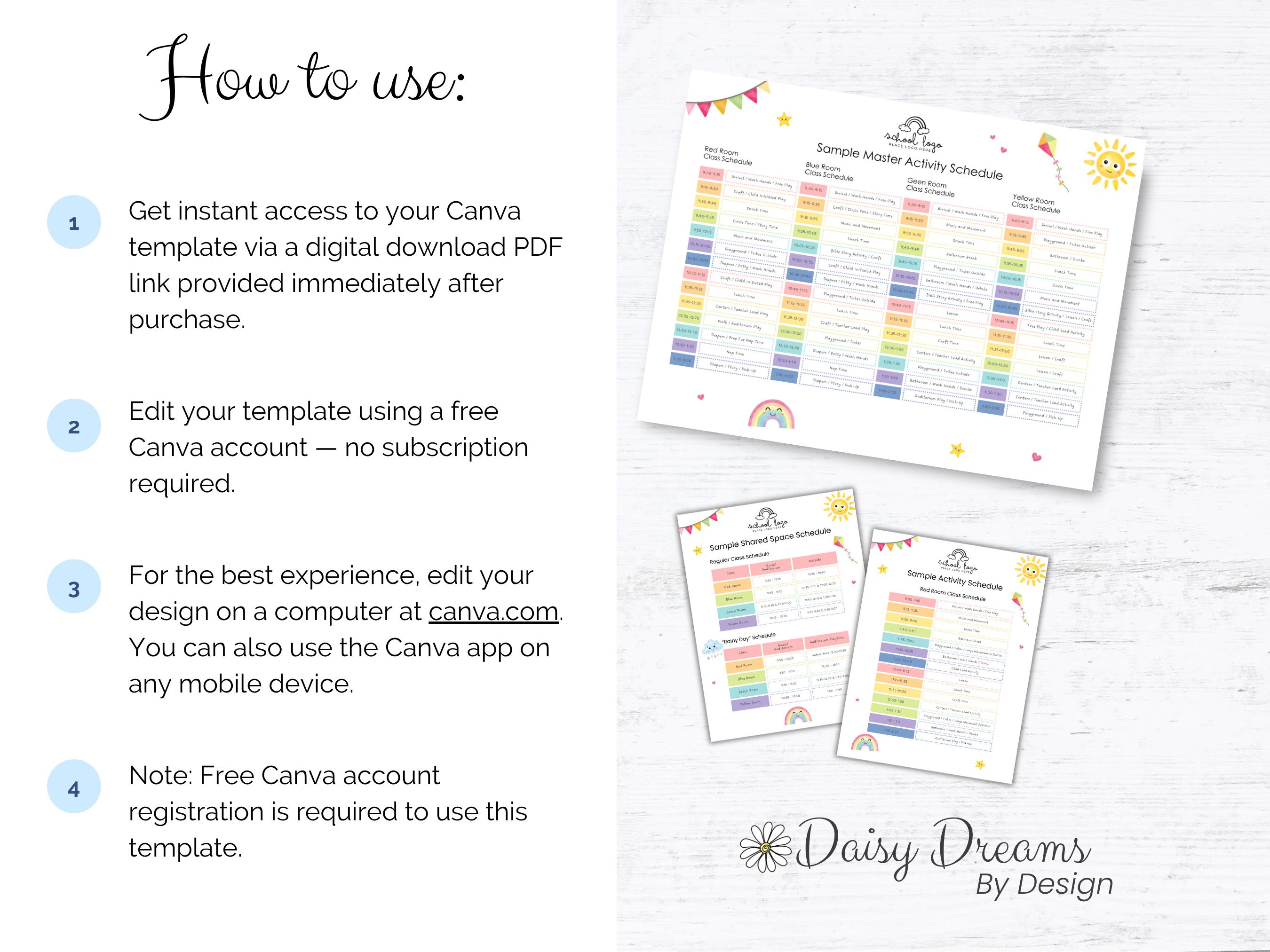 Editable School Schedule Bundle | Canva Templates for Class, Shared ...