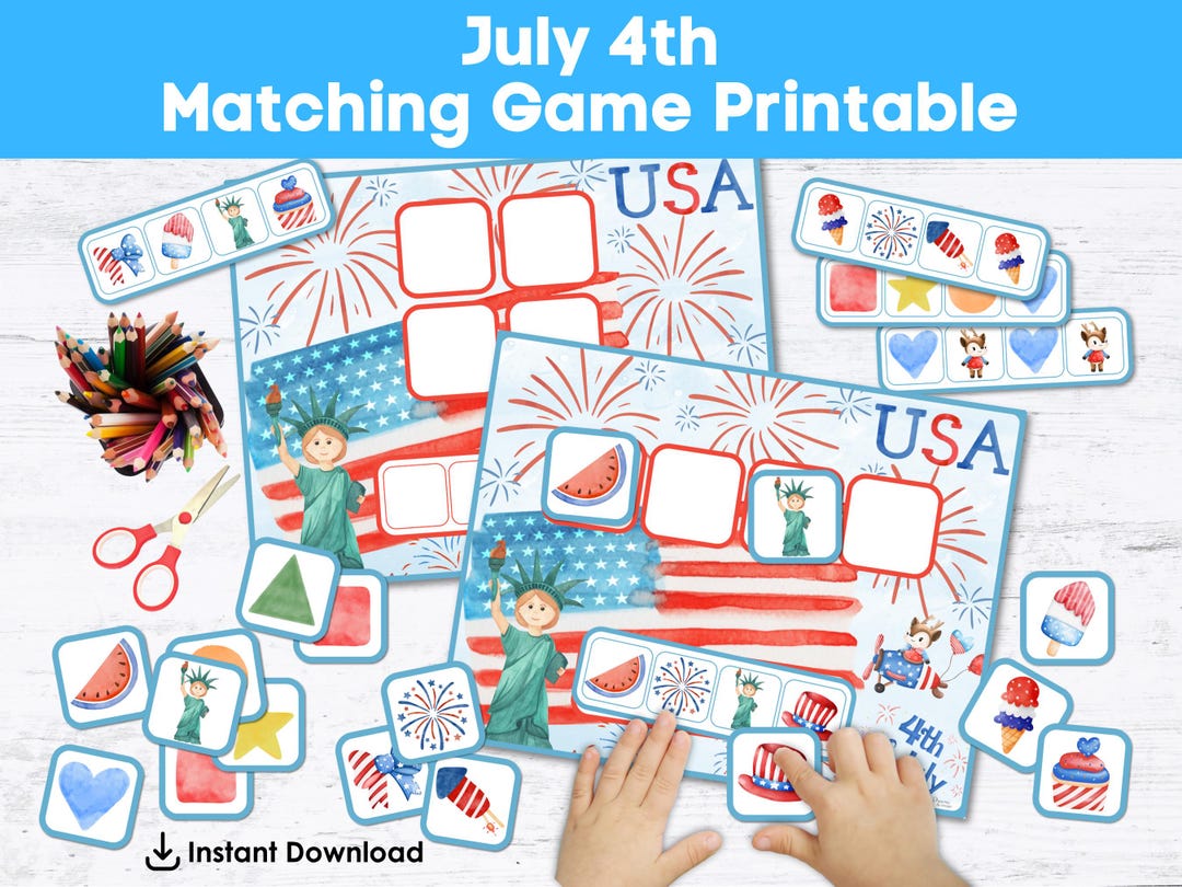 July 4th Matching and Patterns Game Printable | Patriotic Shape ...