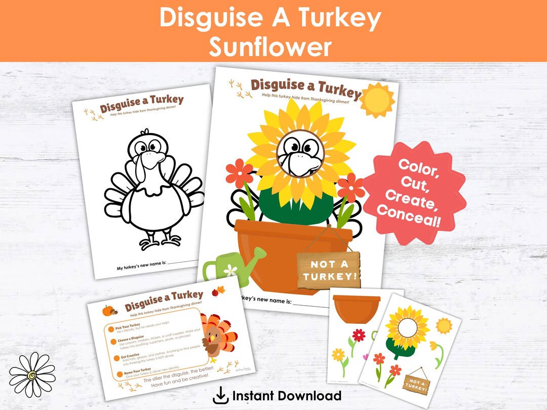 Disguise a Turkey Sunflower Printable | Thanksgiving Turkey in Disguise ...