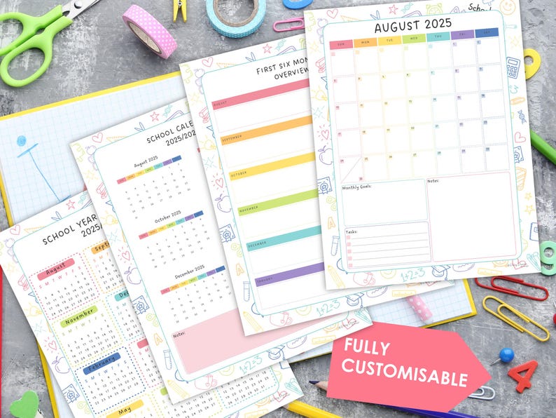 Editable School Calendar Canva Template 2025-2026 | 43 Digital Stickers ...