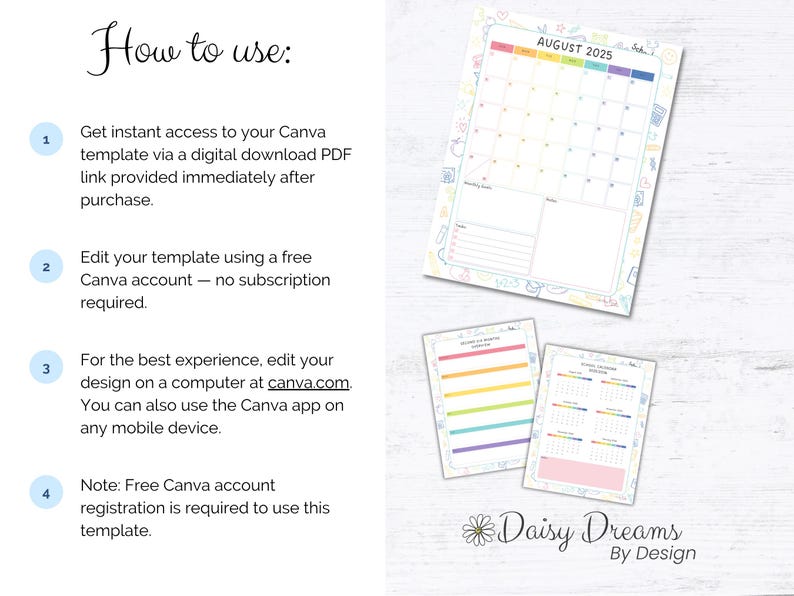 Editable School Calendar Canva Template 2025-2026 | 43 Digital Stickers ...