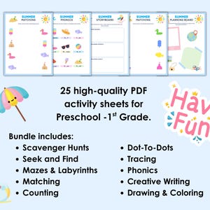 Summer Activity Sheets Printable PDF Download | Preschool, Kindergarten ...