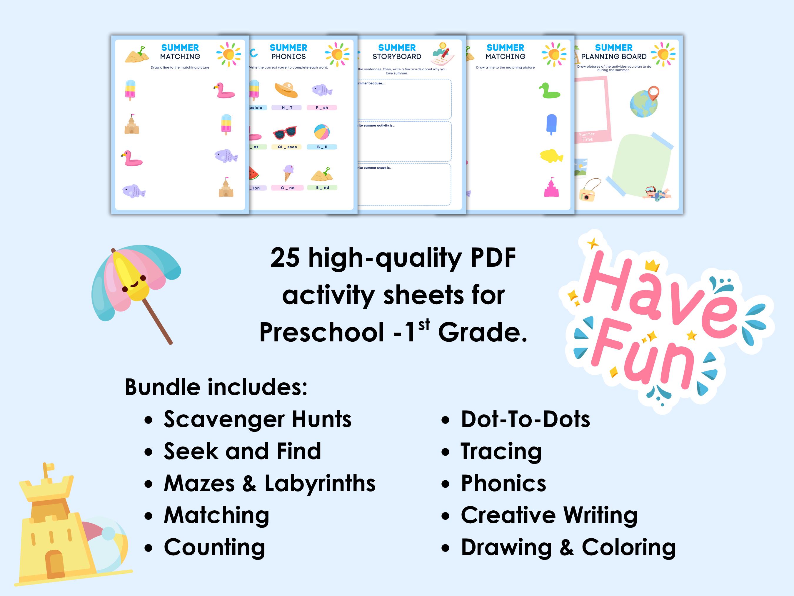 Summer Activity Sheets Printable PDF Download | Preschool, Kindergarten ...