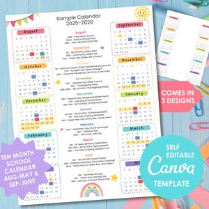 Editable School Calendar Canva Template, Rainbow PTA PTO Club Planner ...