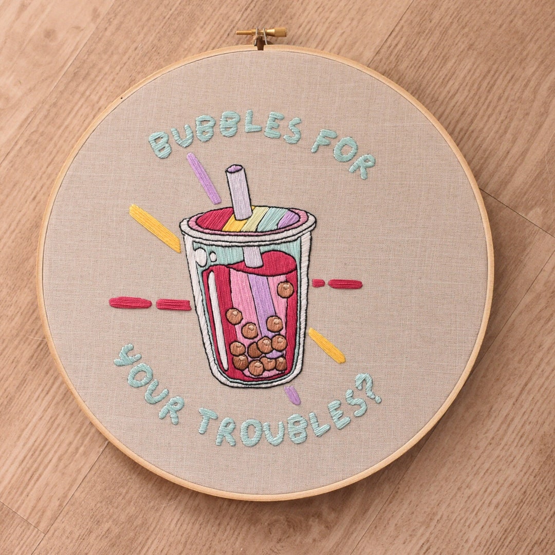 Bubble Tea Embroidery Wall Art Bubbles for Your Troubles - Etsy