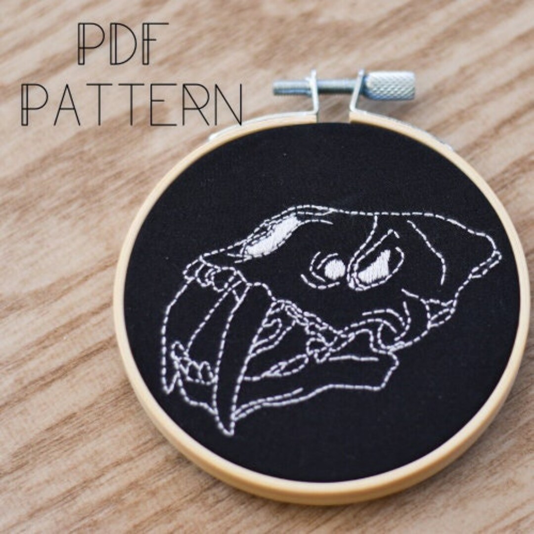 Digital PDF Embroidery Pattern Saber Tooth Skull Beginner - Etsy