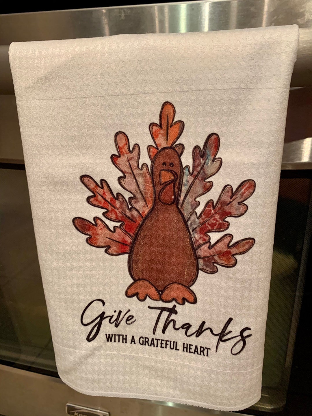 Give Thanks Grateful Heart Leaf Turkey Fall Thanksgiving Kitchen/dish ...