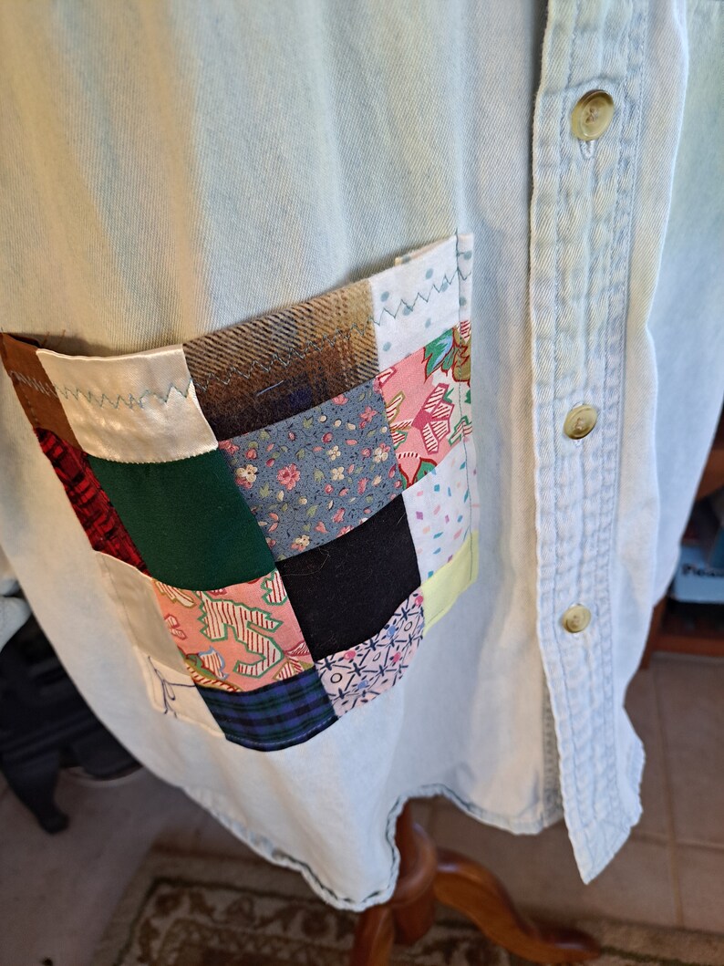 Patchwork Denim Shirt, Vintage Patchwork Quilt, Recycled Denim - Etsy