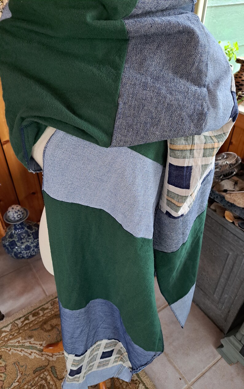 Oversized Denim Patchwork Scarf, Unisex Flannel and Denim Scarf - Etsy