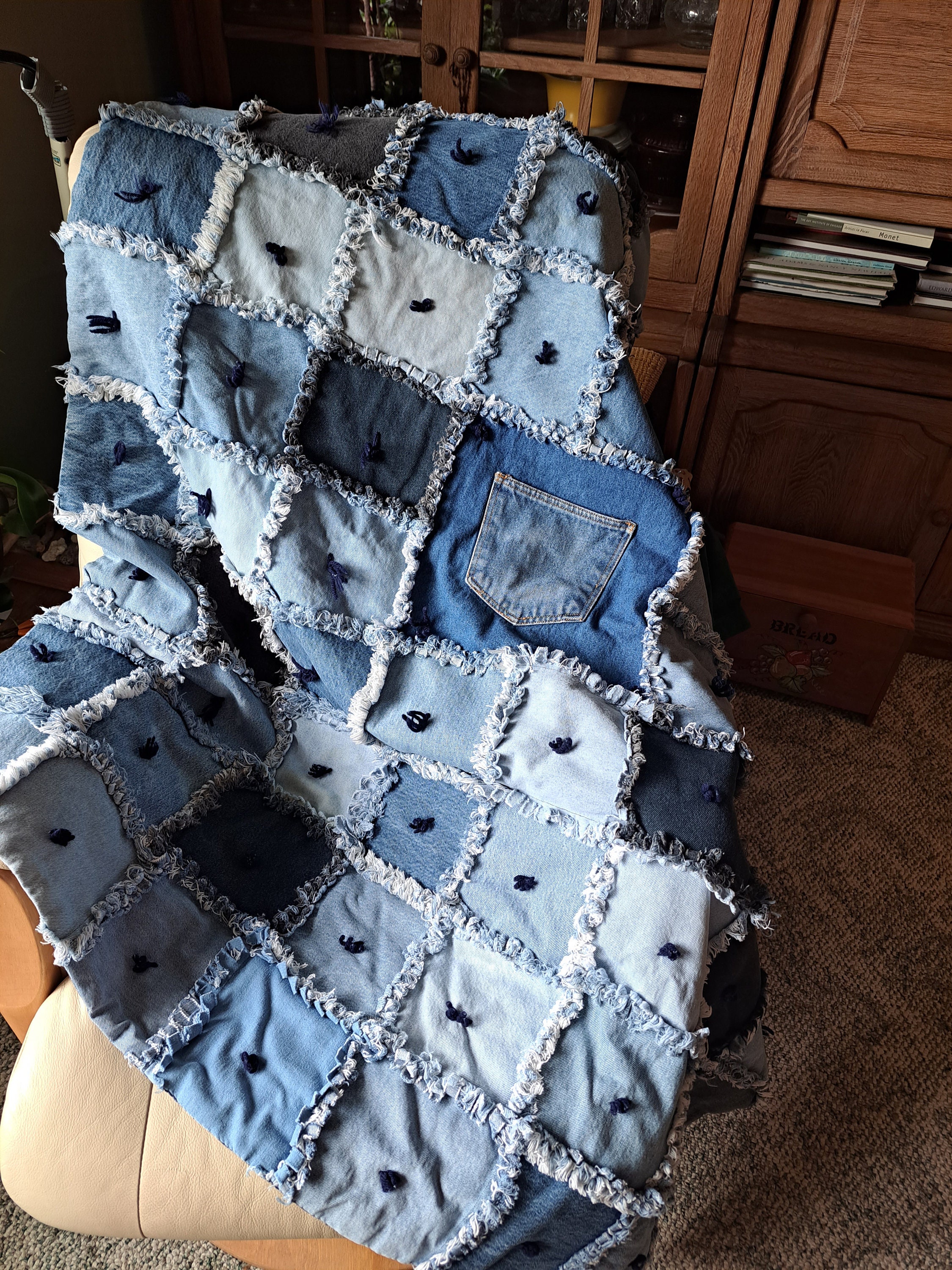 Denim Patchwork Rag Quilt, Upcycled Jeans Lap Quilt - Etsy