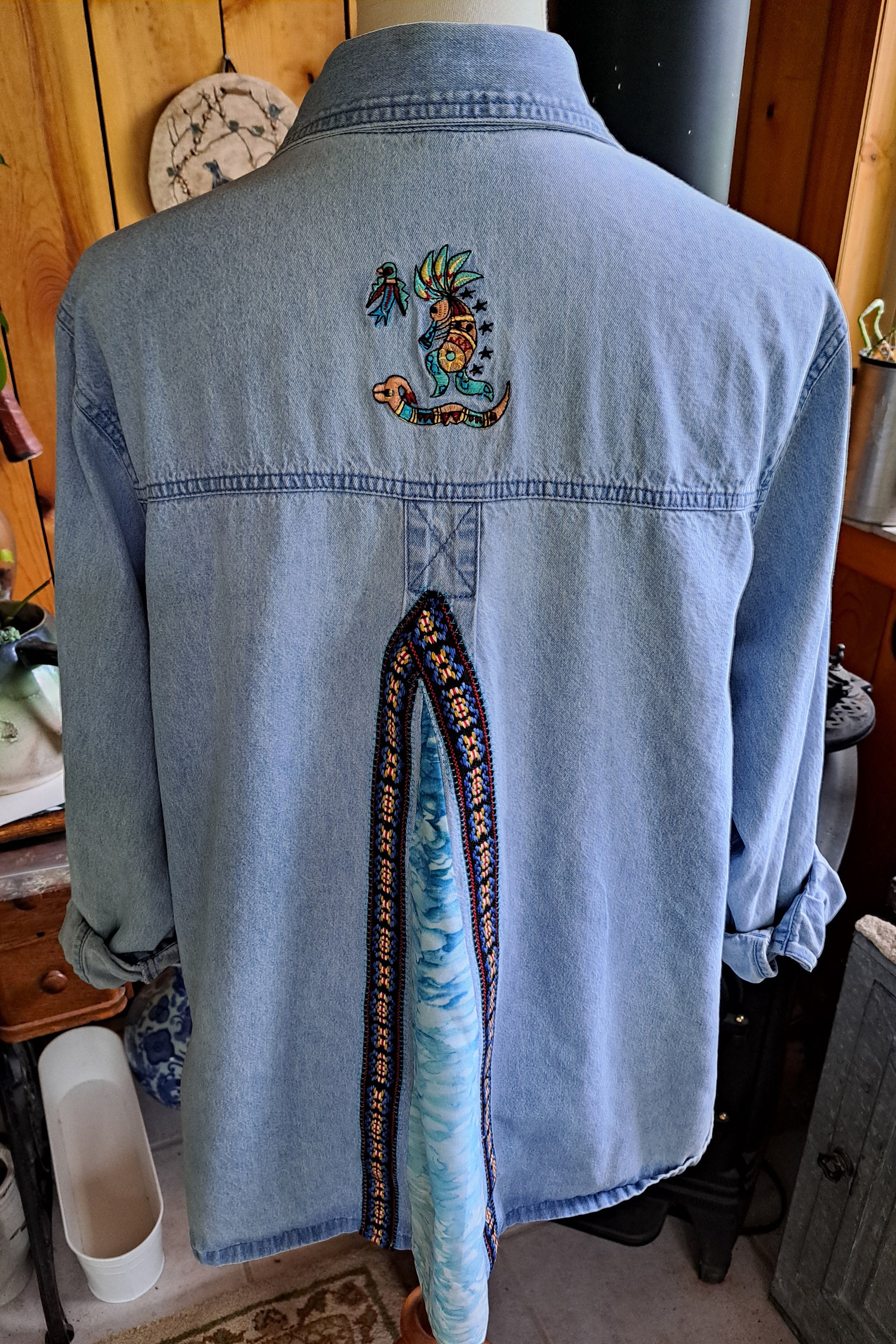 Upcycled Denim Shirt, Southwest Themed Tunic, Size XL - Etsy
