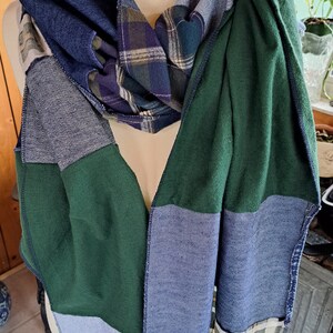 Oversized Denim Patchwork Scarf, Unisex Flannel and Denim Scarf - Etsy