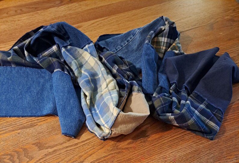 Denim Patchwork Scarf, Flannel and Denim Oversized Scarf, Unisex Scarf ...