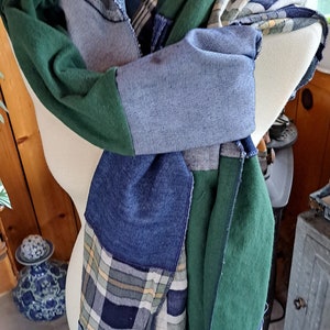 Oversized Denim Patchwork Scarf, Unisex Flannel and Denim Scarf - Etsy