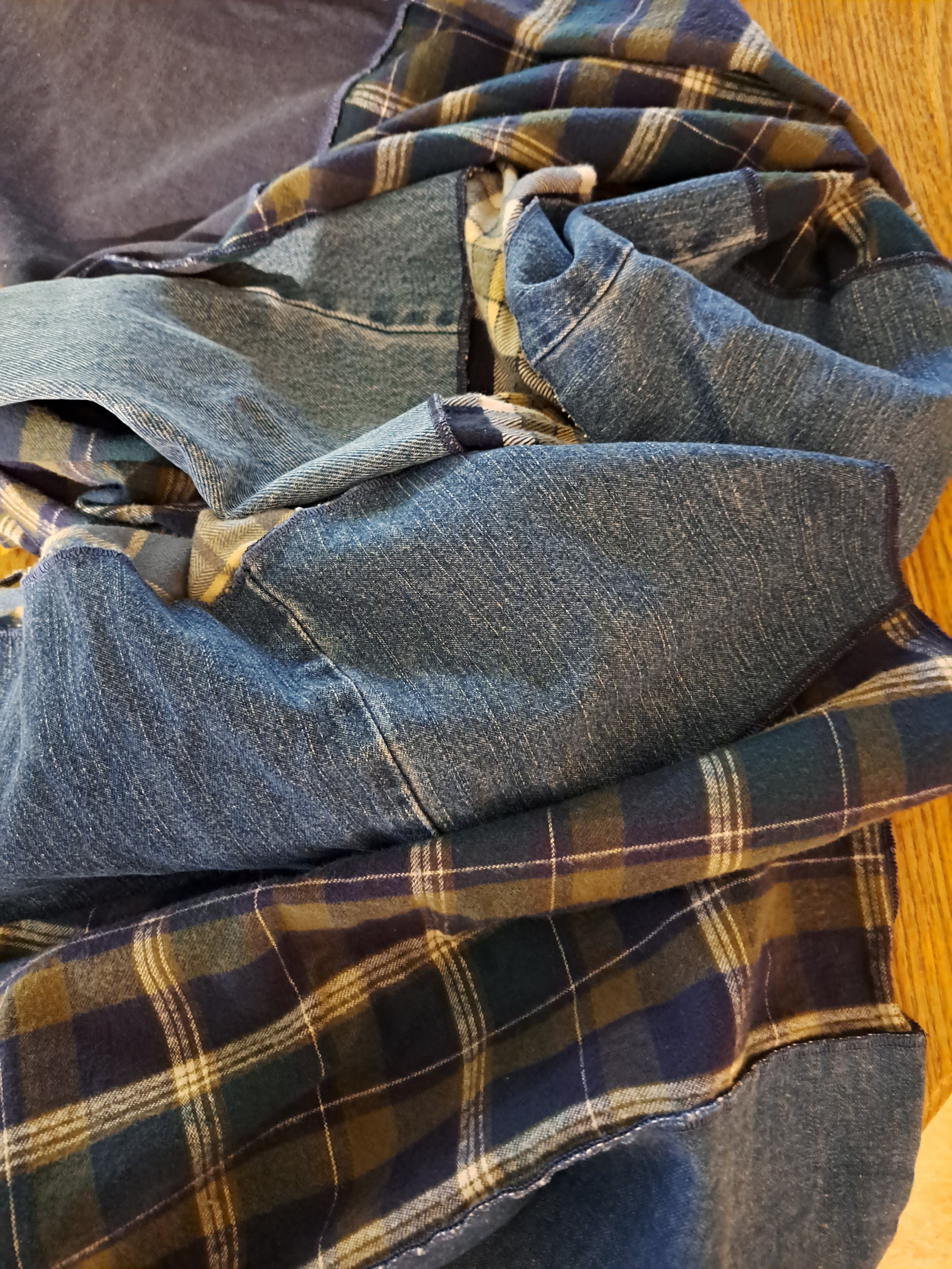 Denim Patchwork Scarf, Flannel and Denim Oversized Scarf, Unisex Scarf ...