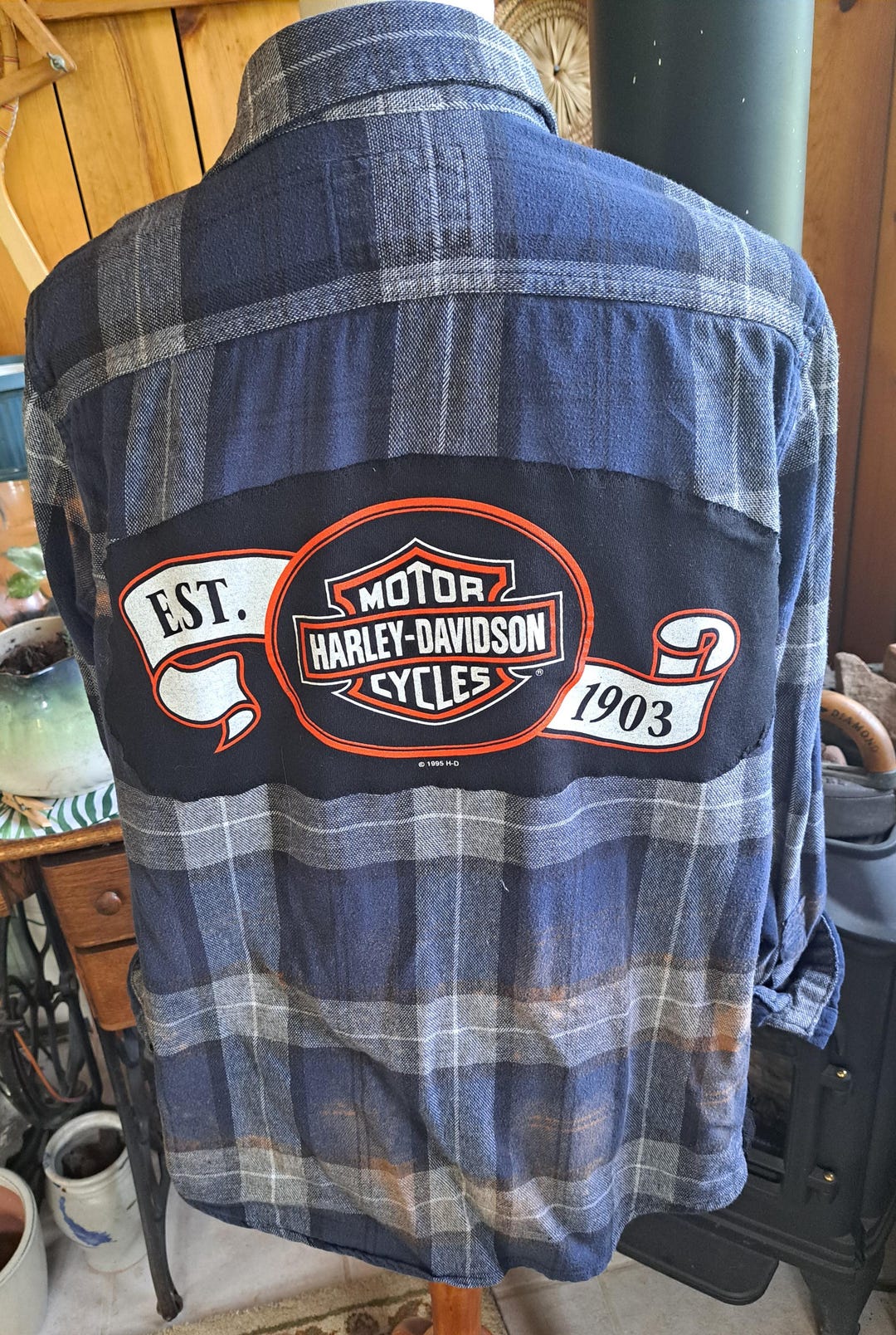 Bleached Flannel Harley Davidson Shirt, Upcycled Harley and Flannel, - Etsy