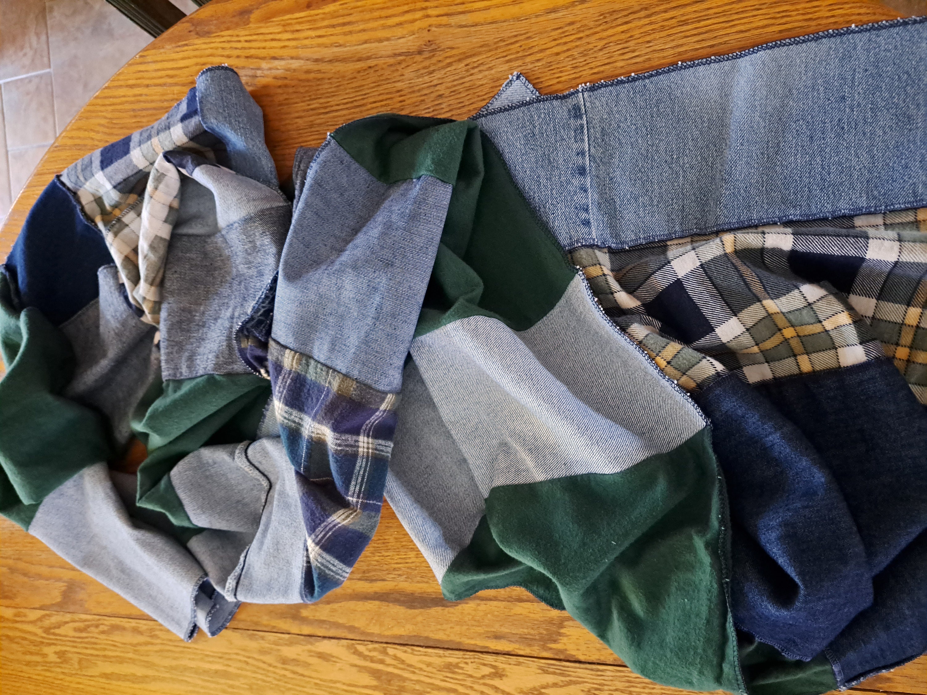 Oversized Denim Patchwork Scarf, Unisex Flannel and Denim Scarf - Etsy