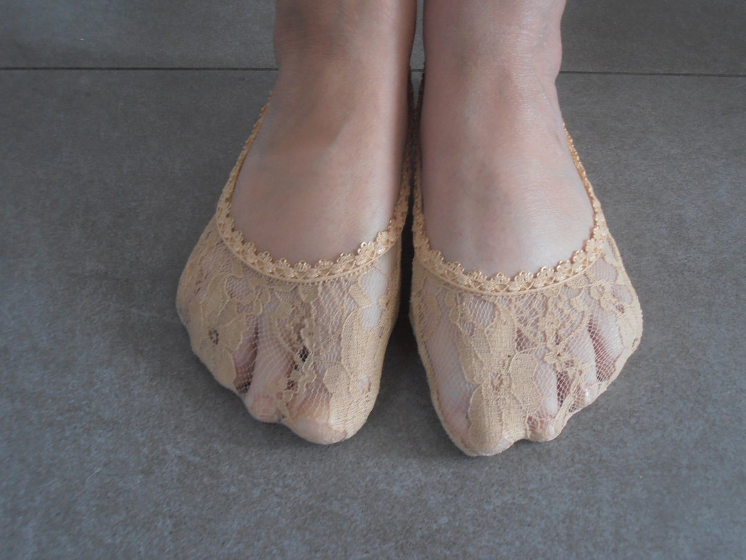 Beige Lace Peep Toe Socks: Stretch Flower Footlets - Etsy