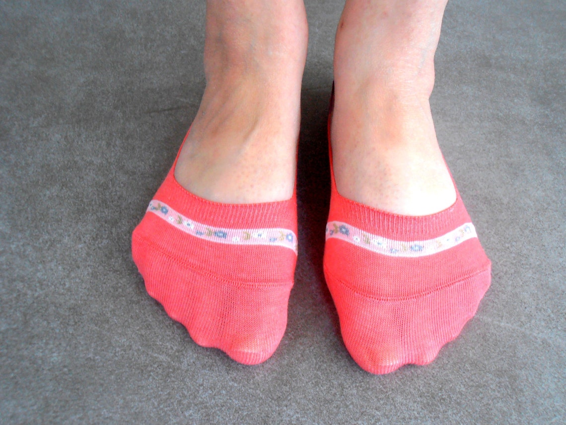 Watermelon Red, Heel Socks, Footlets, Knit Cotton Invisible Socks ...