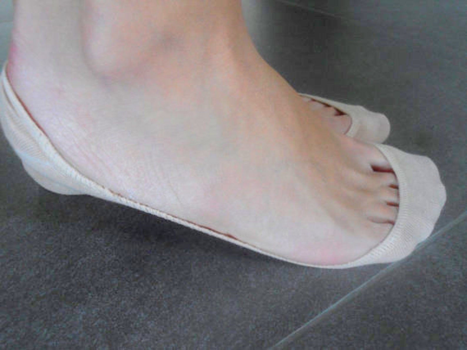 Beige Cotton Blend Heel Socks: Low Cut Peep Toe Footlets - Etsy