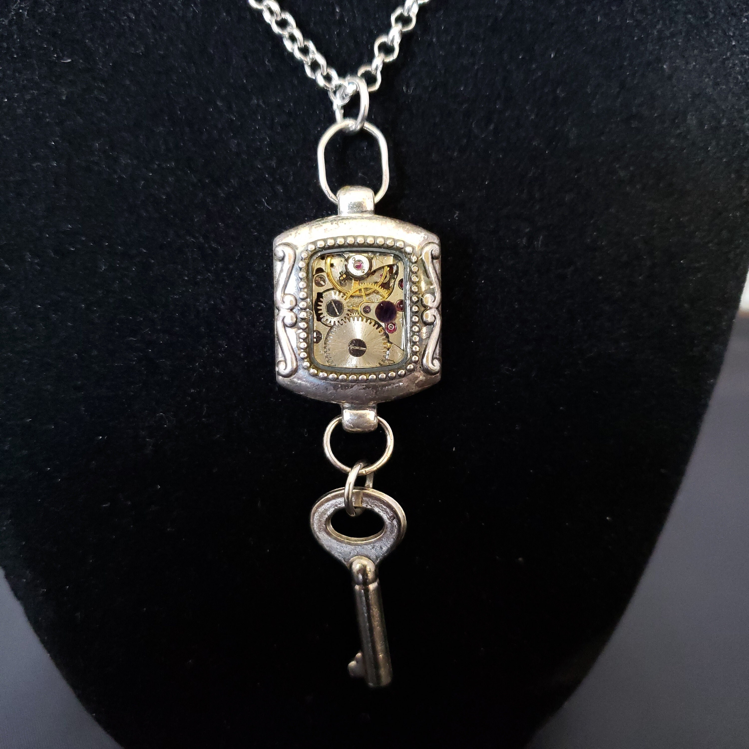 Watch Case Pendant Necklace, Filled With Back of Clock Workings and a ...