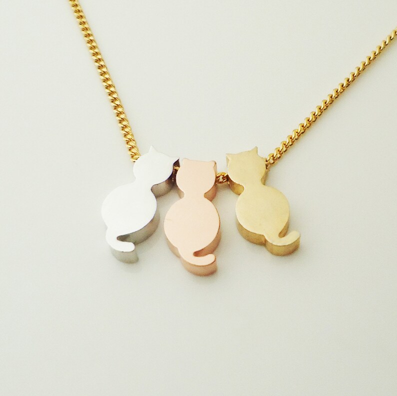 34. Trio Cat pendant with 16K Gold Plated chain necklace | Etsy