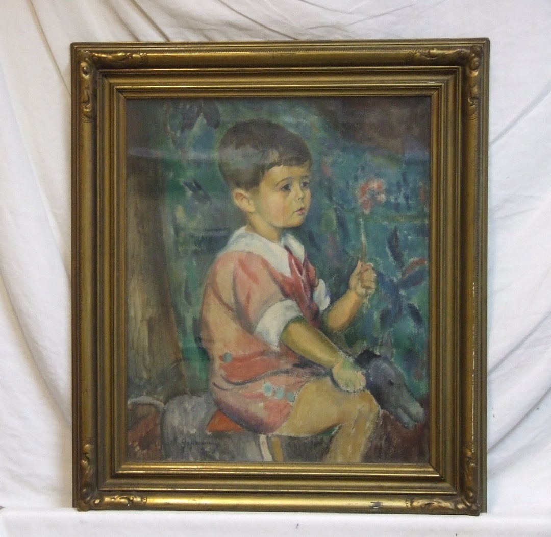 Vintage Naïve Portrait Oil Painting Boy With Flower 1924 - Etsy Australia