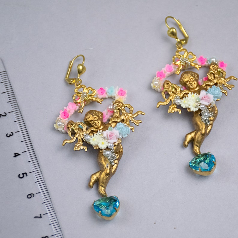 Delicate Brass Earrings Angels & Cherubs, Rococo Style, Baroque Style ...