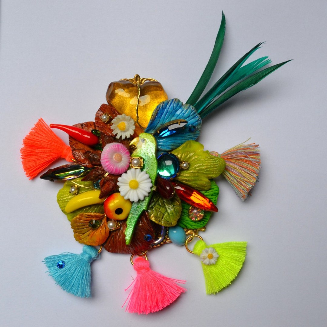 Gorgeous Brooch Exotic Jungle’s Inspiration, Colorful Psychedelic Style ...