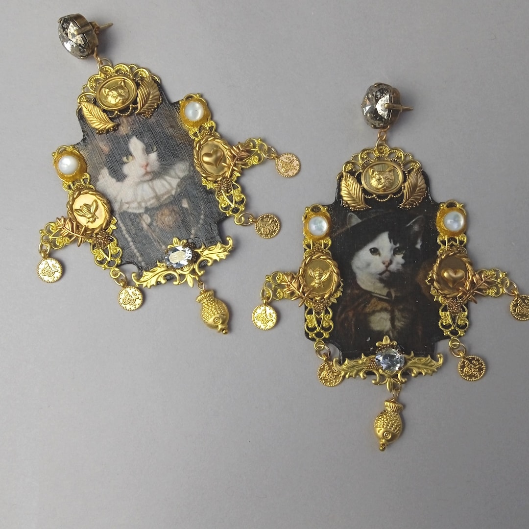 Earrings in Baroque, Rococo Style "if Cat in Boots Had Been Married" - Etsy