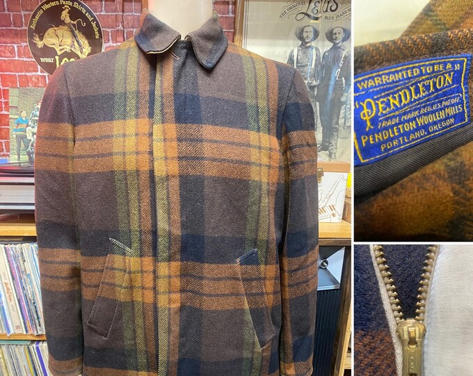 60's Pendleton Men's Virgin Wool Reversible Coat Brown Plaid Size Medium Made in Portland ...