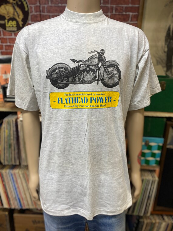 90's Flathead Power Harley Davidson Sweden Shop gray … - Gem