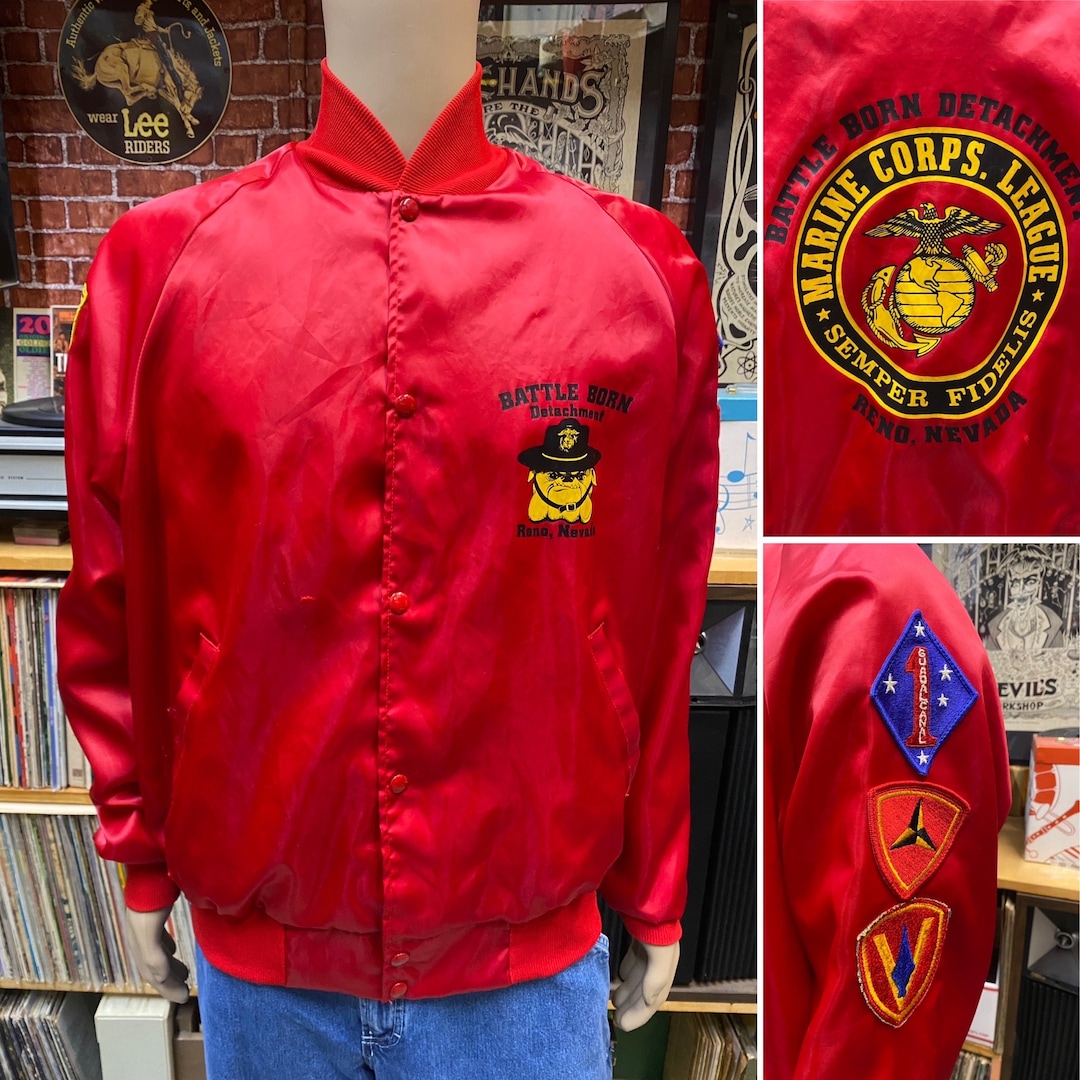 U.S. Marines Corps Battle Born Detachment Red Satin Jacket Size XL Made ...