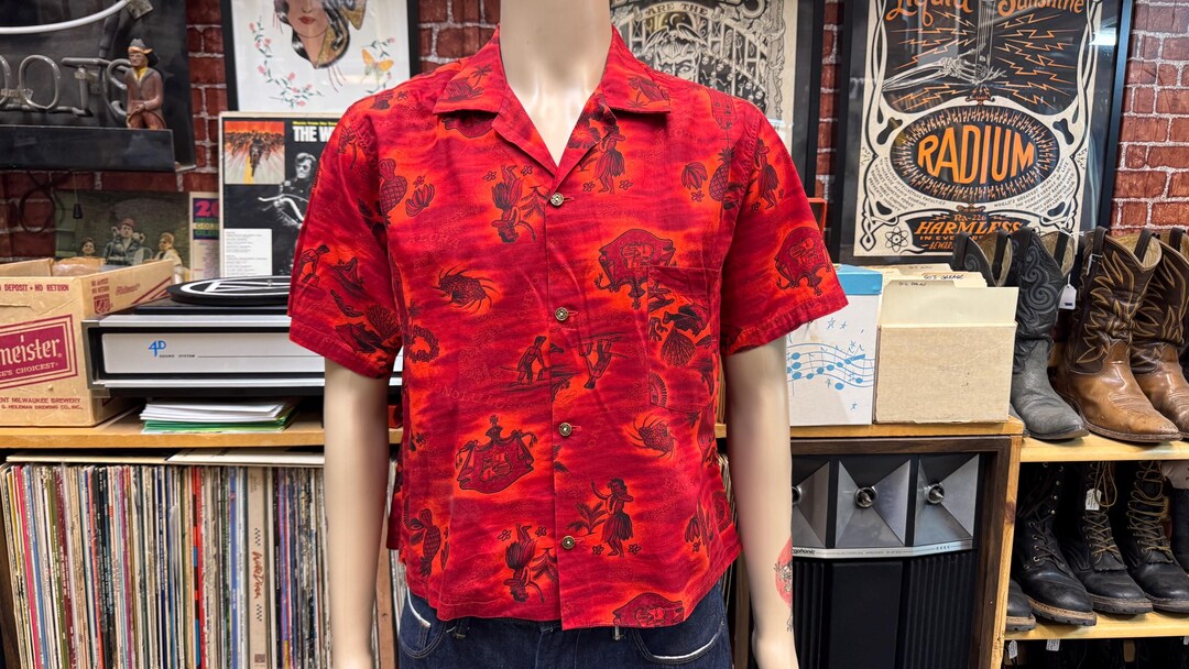 Vintage 50's Hookano Red Hawaiian Hula Dancers Shirt Size L. - Etsy