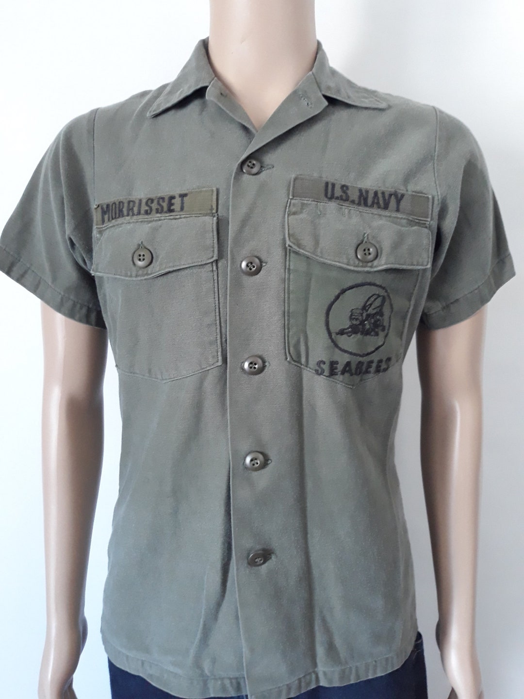 U.S. Navy Seabees Combat Utility Short Sleeve Shirt Size 14 1/2x33 With ...