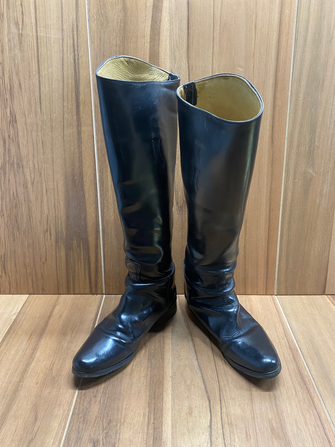 Vtg Motorcycle Riding Equestrian State Trooper Tall Black Leather Boots ...