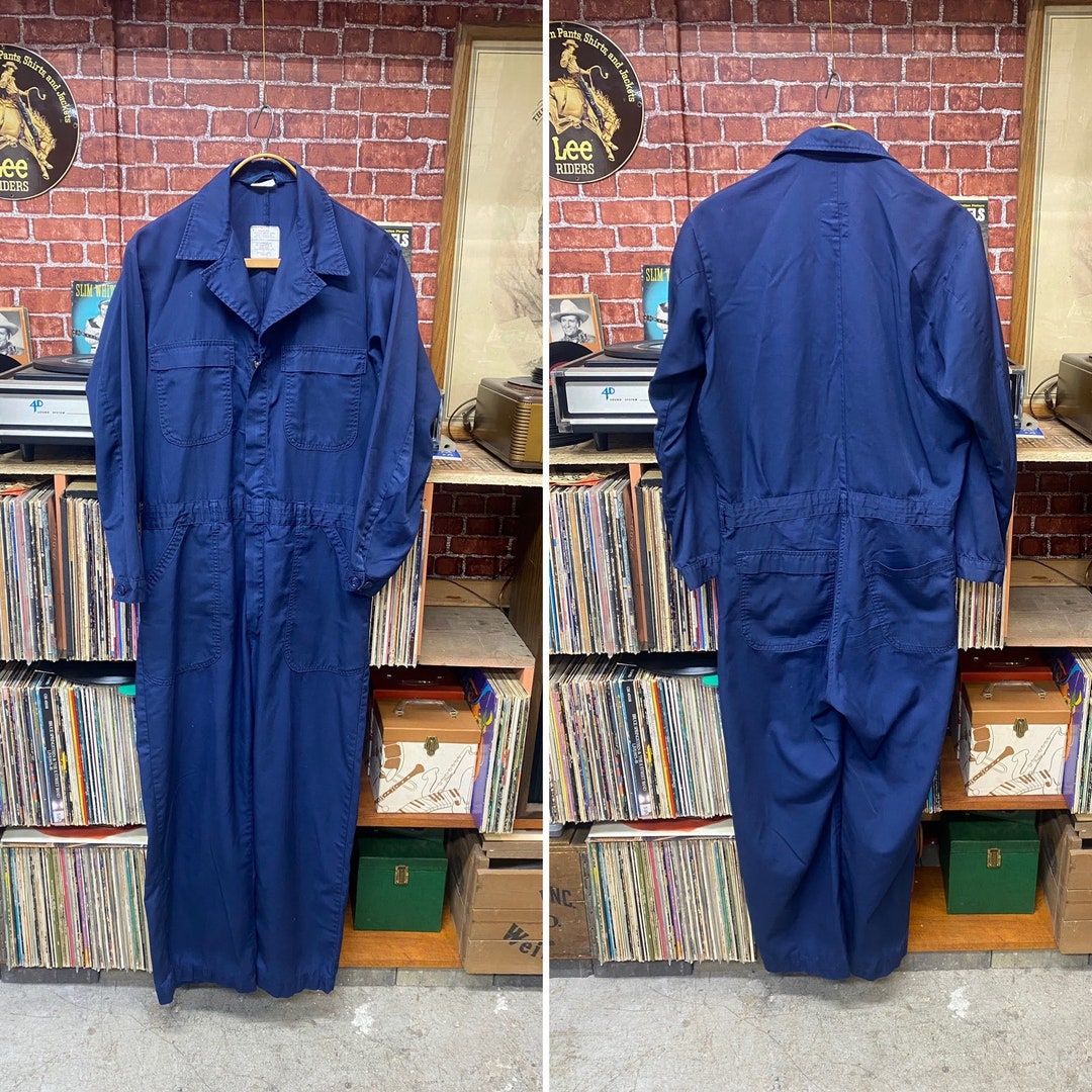 80's US Navy Blue Outfit Jumpsuit Long Sleeve Coveralls Utility Garage ...