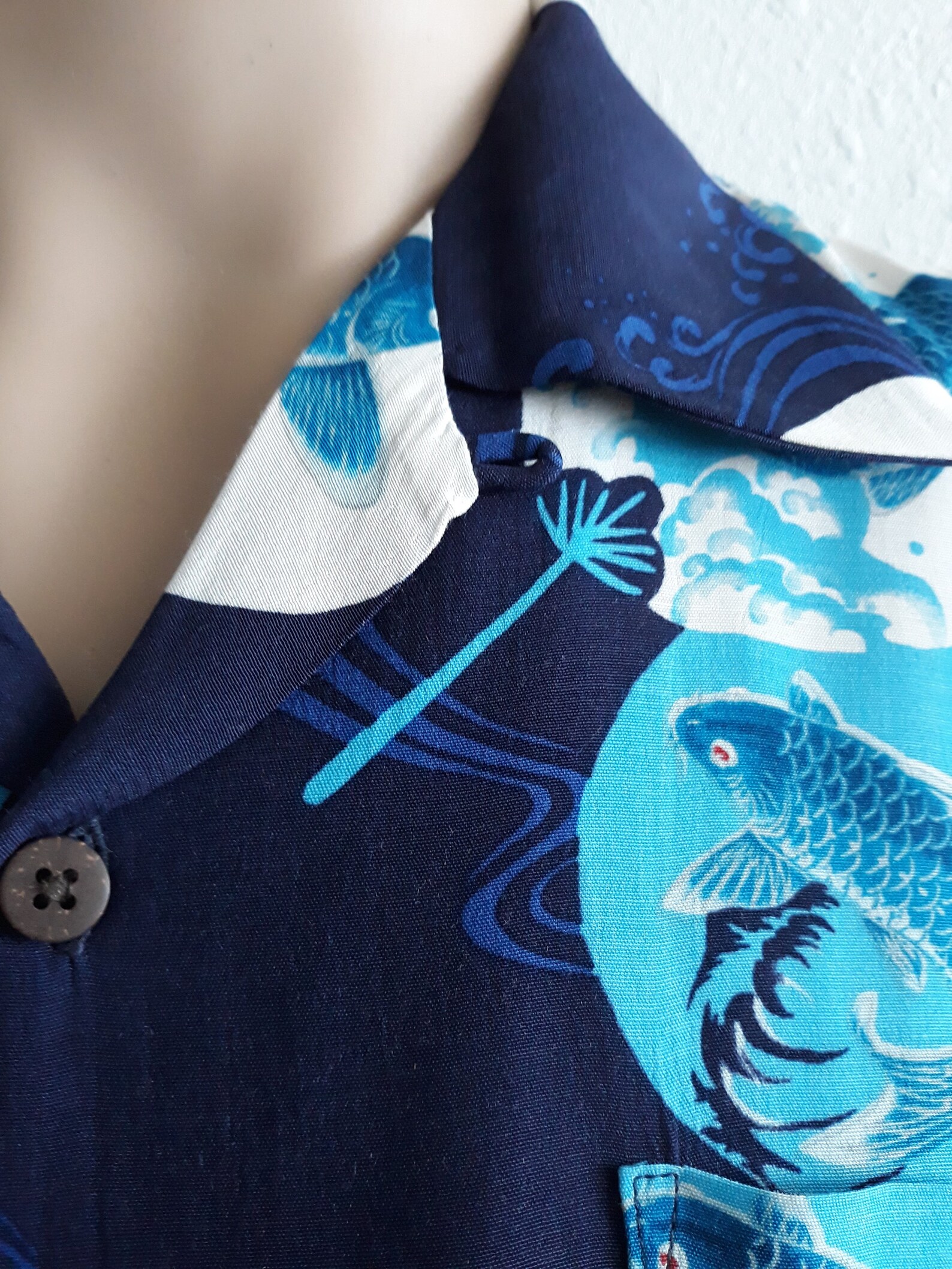 Hawaiian Men's Blue Shirt Japanese Koi Fish Print by Bicol - Etsy