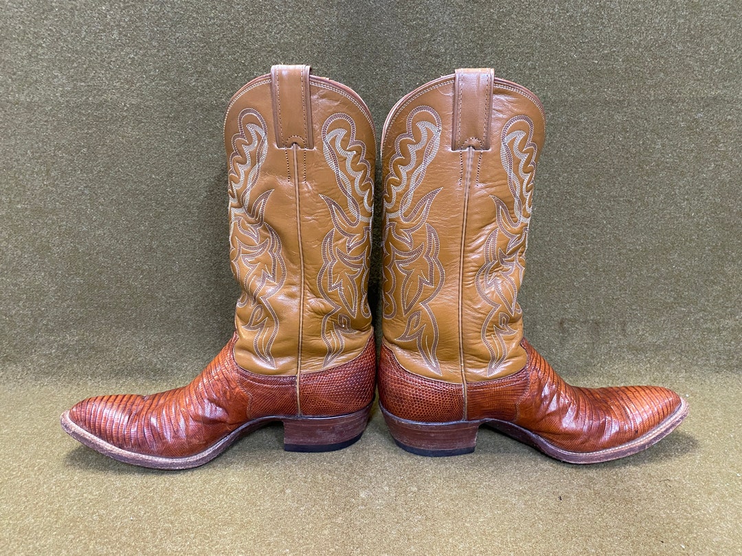 Justin Men's Cowboy Stitching Armadillo Leather Two Tone Boots Style ...