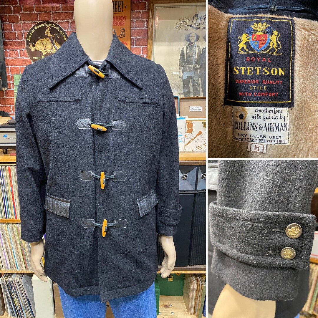 60's Royal Stetson Superior Quality Men's Black Wool Outdoor Coat Size ...