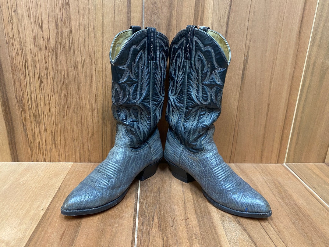 Vtg Drover Cowboy Western Ranch Stitching Two Tone Shark Skin Leather ...