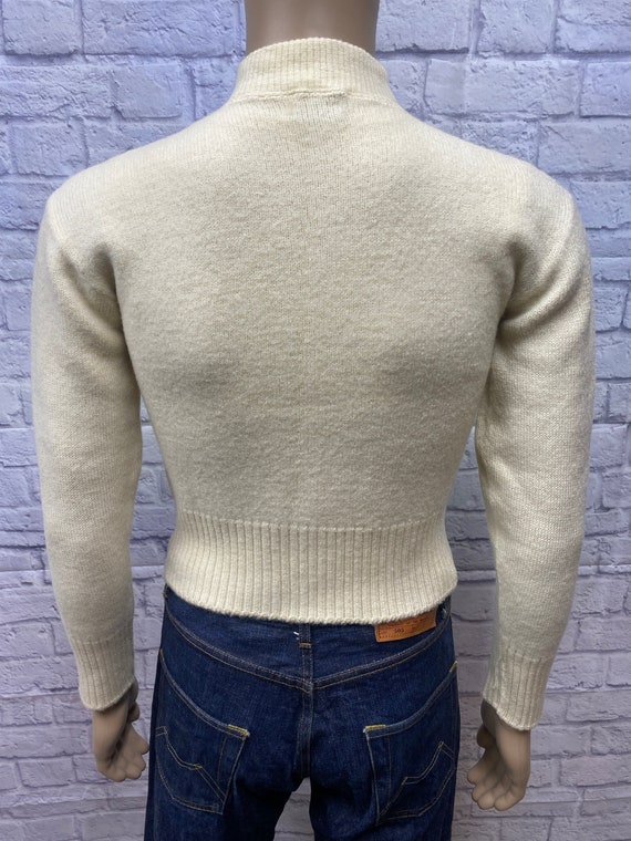 50's Rugby Knitting Mills turtleneck beige wool sweat… - Gem