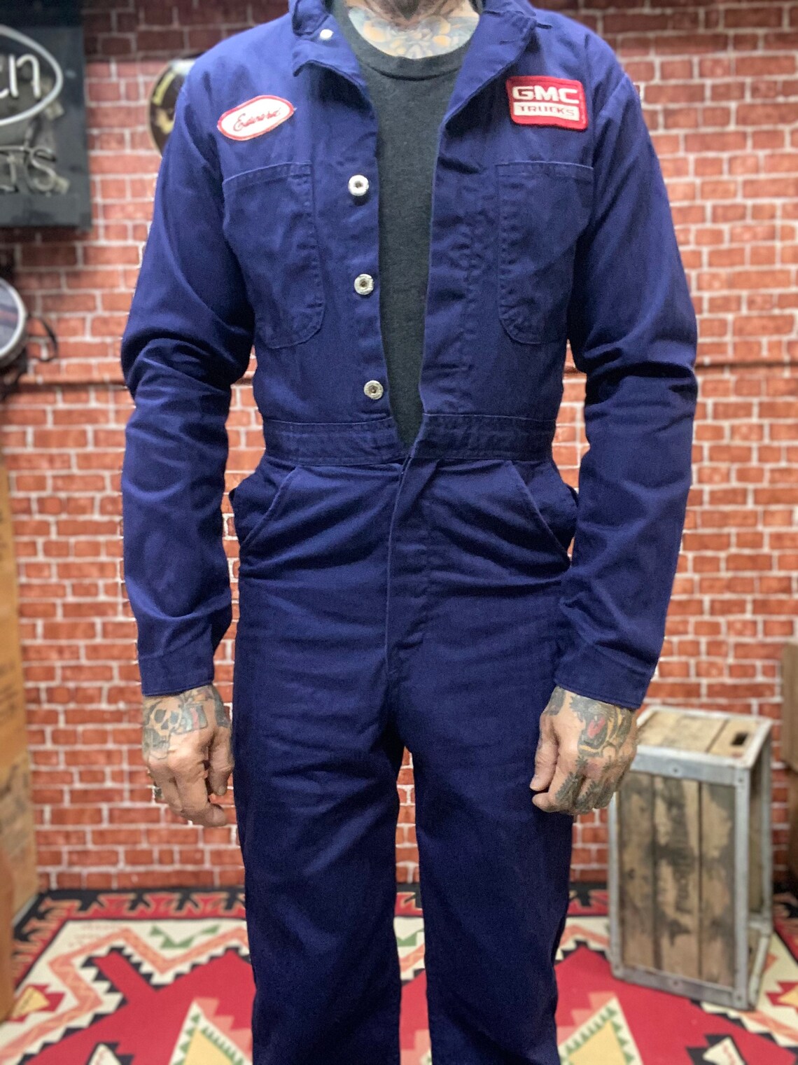 GMC Blue Work Coveralls Outfit Long Sleeve Utility Garage Mechanic Farm ...