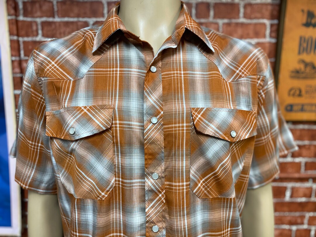 Haband Western Ranch Wear Brown Plaid Shirt Short Sleeve Size Medium ...