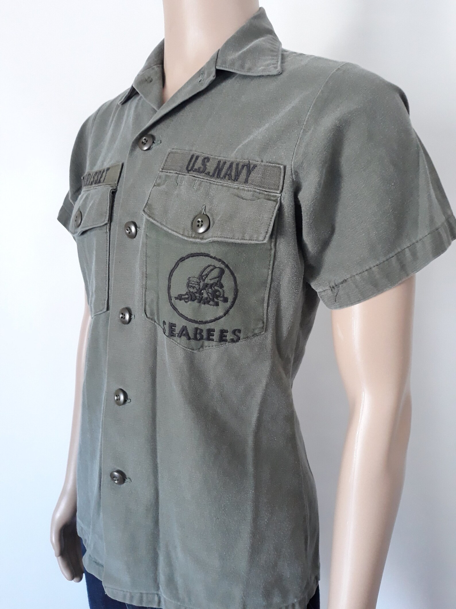 U.S. Navy Seabees Combat Utility Short Sleeve Shirt Size 14 1/2x33 With ...