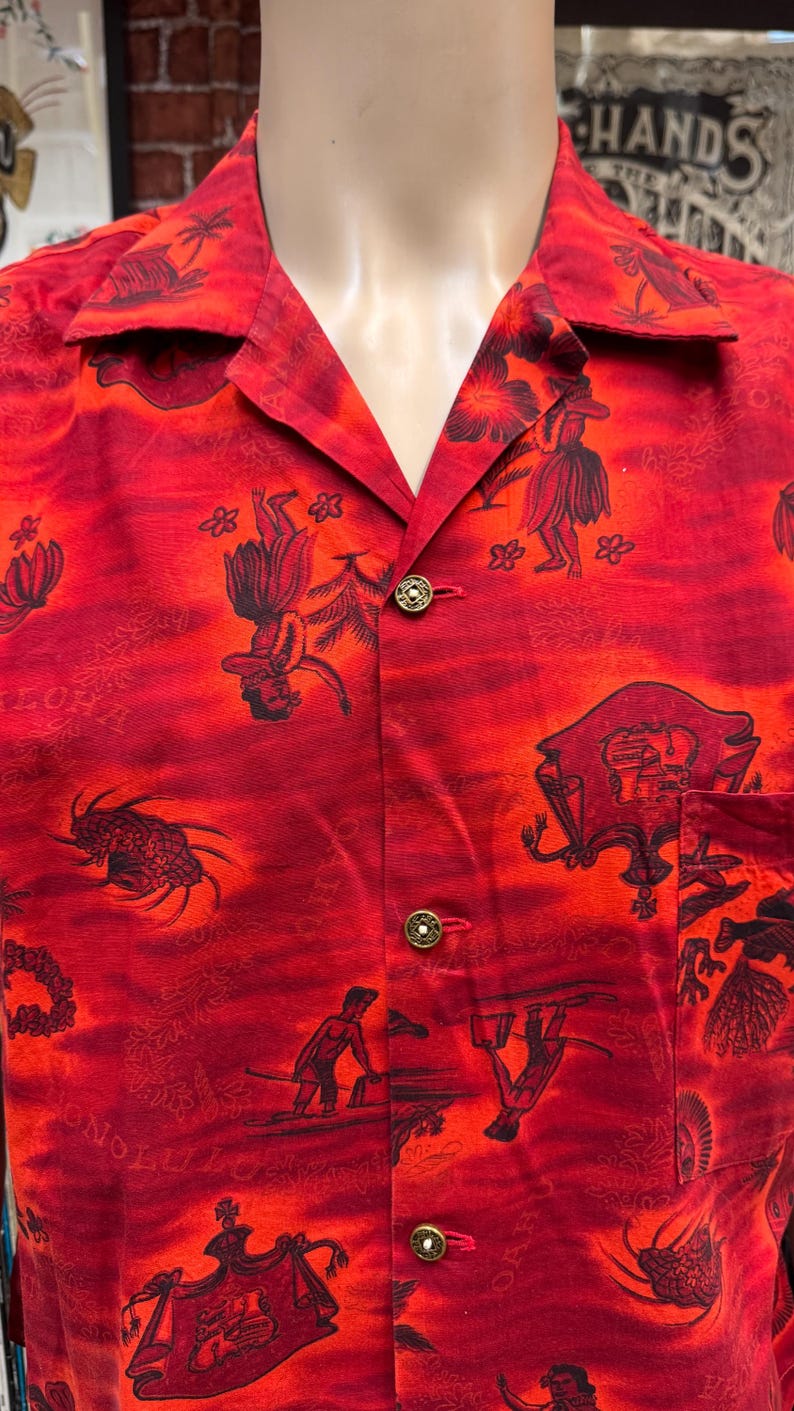 Vintage 50's Hookano Red Hawaiian Hula Dancers Shirt Size L. - Etsy