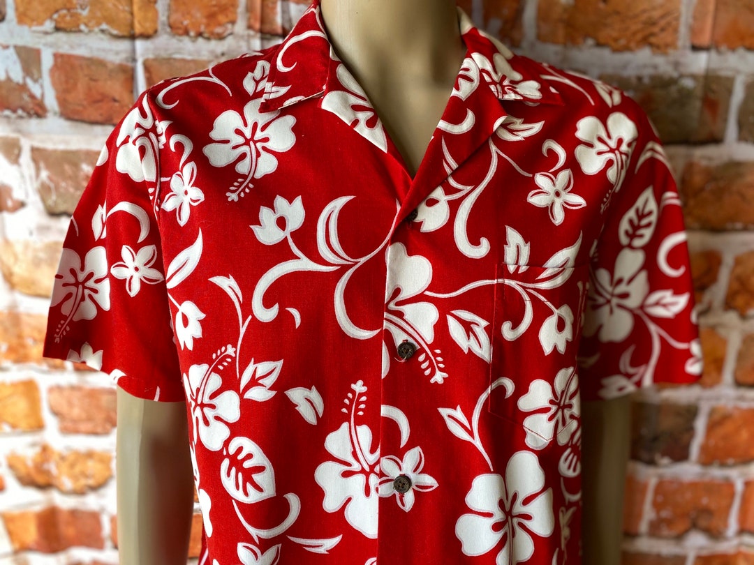 RJC ltd Hawaiian men's red shirt floral print 100% cotton size large ...